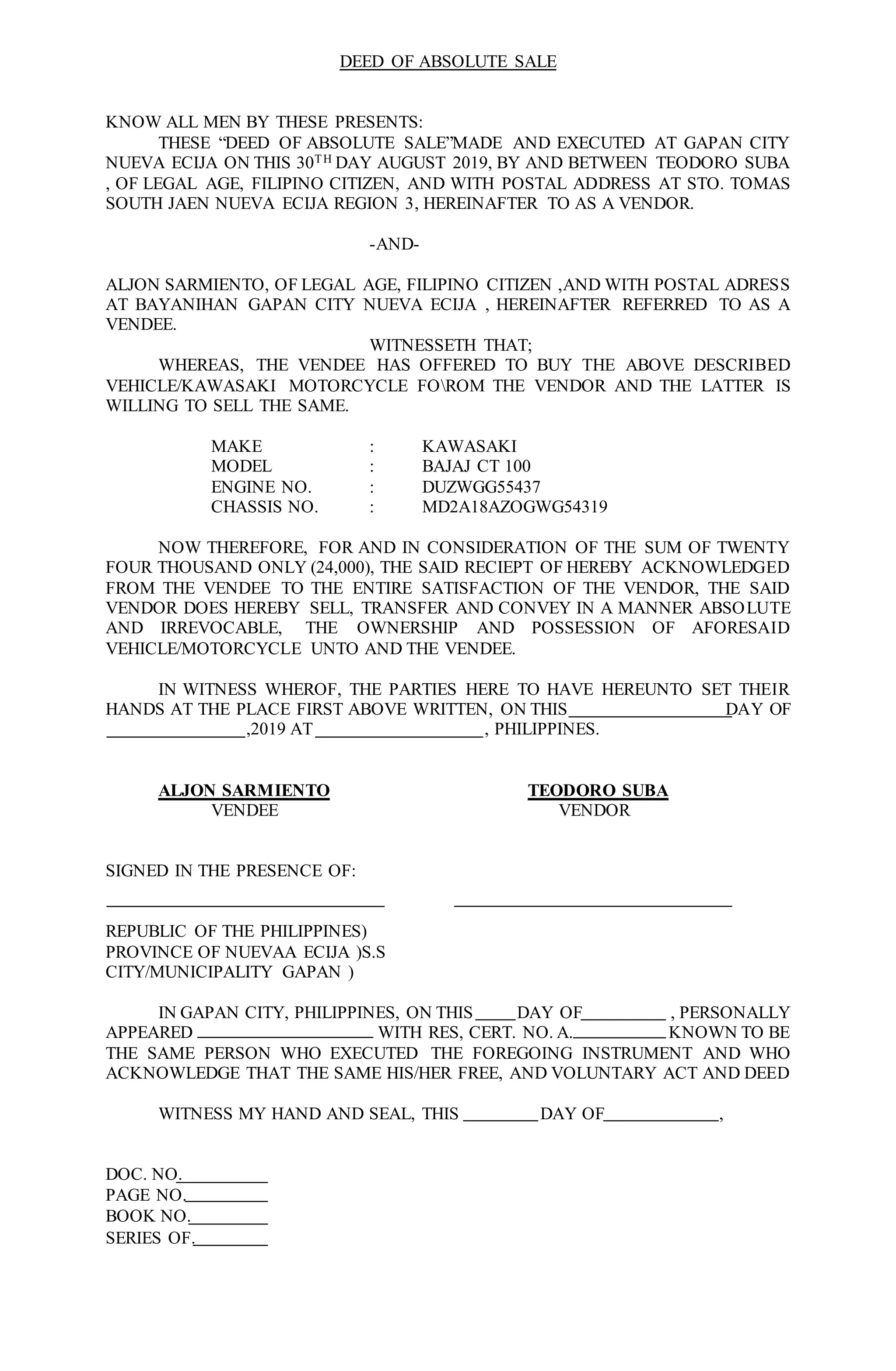 Deed of absolute sale | PDF