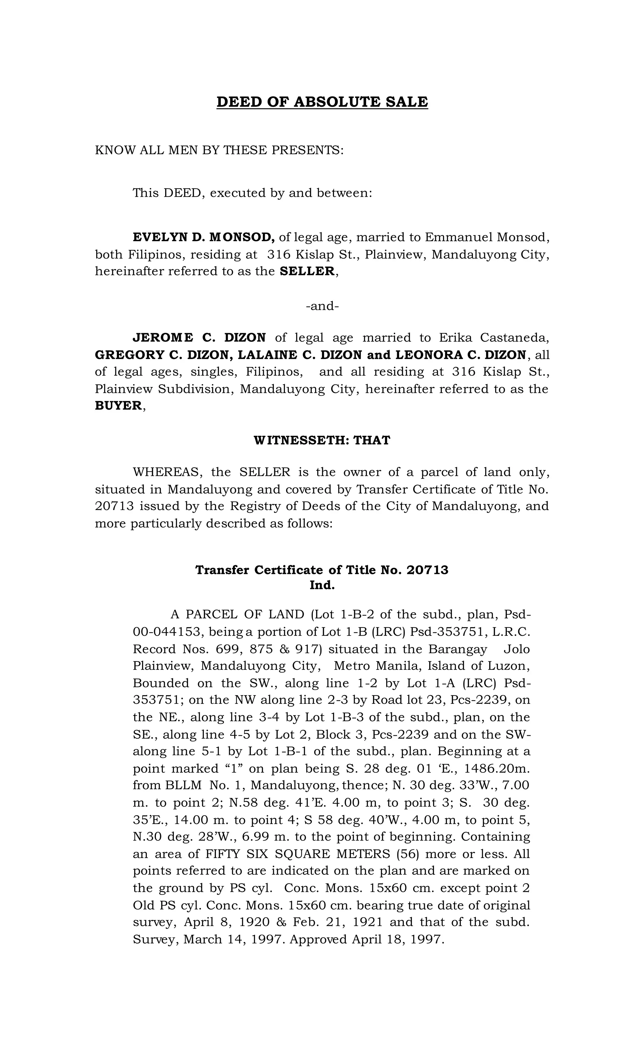 Deed of absolute sale | DOCX