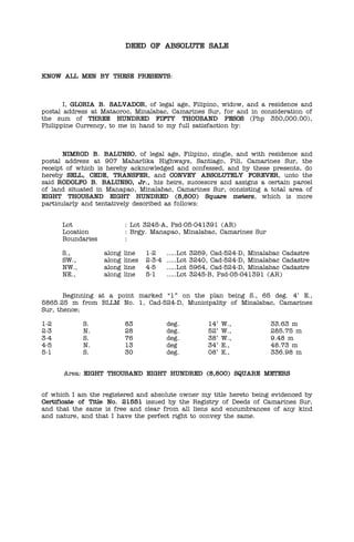 Deed of Absolute Sale Sample 2 | PDF