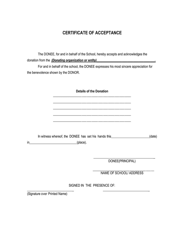 Deed of Acceptance Brigada Eskwela / Adopt a School | DOCX | Law