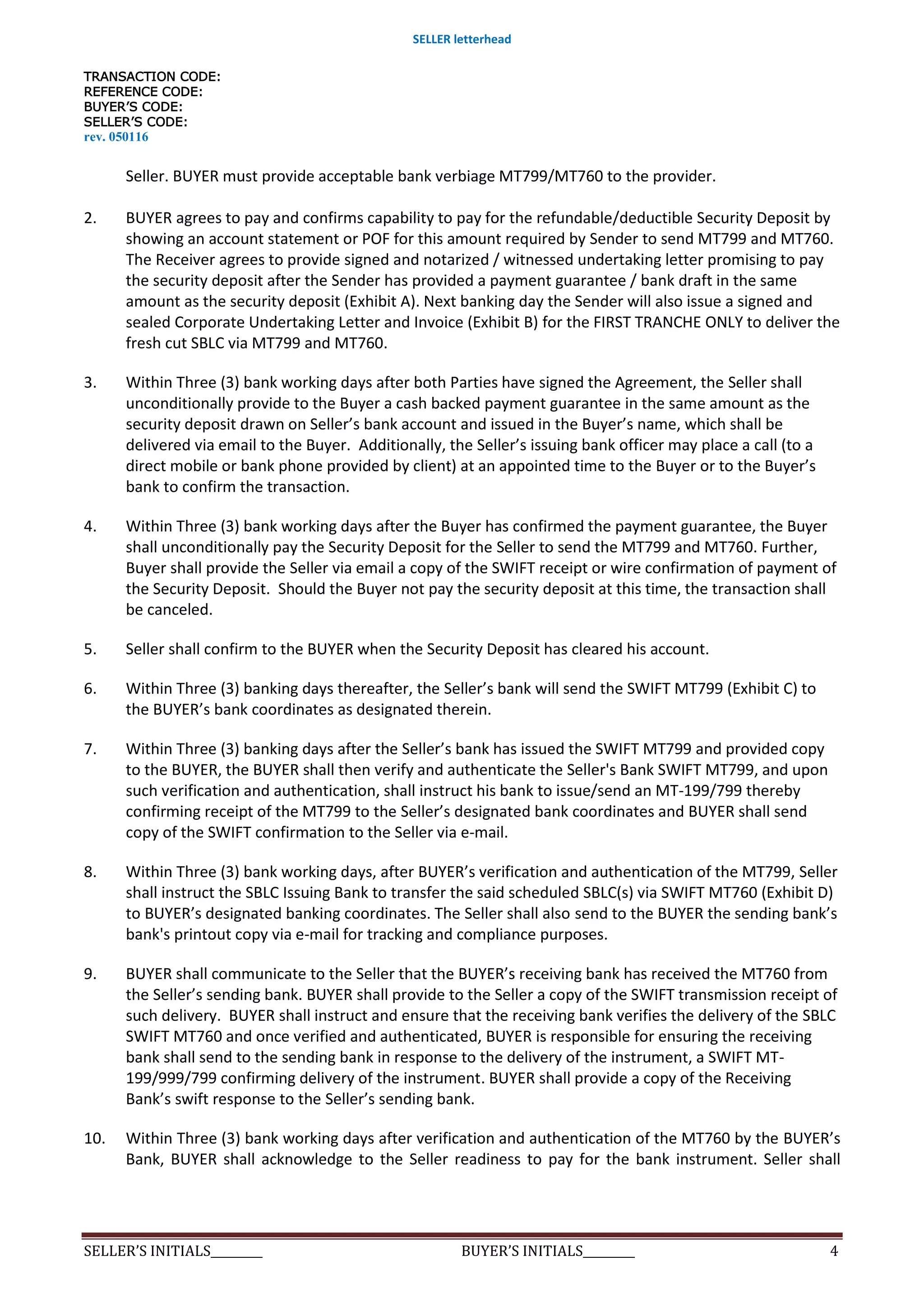 Deed of Agreement Purchase SBLC 35+2 RWA_Payment Guarantee_Security Deposit | PDF