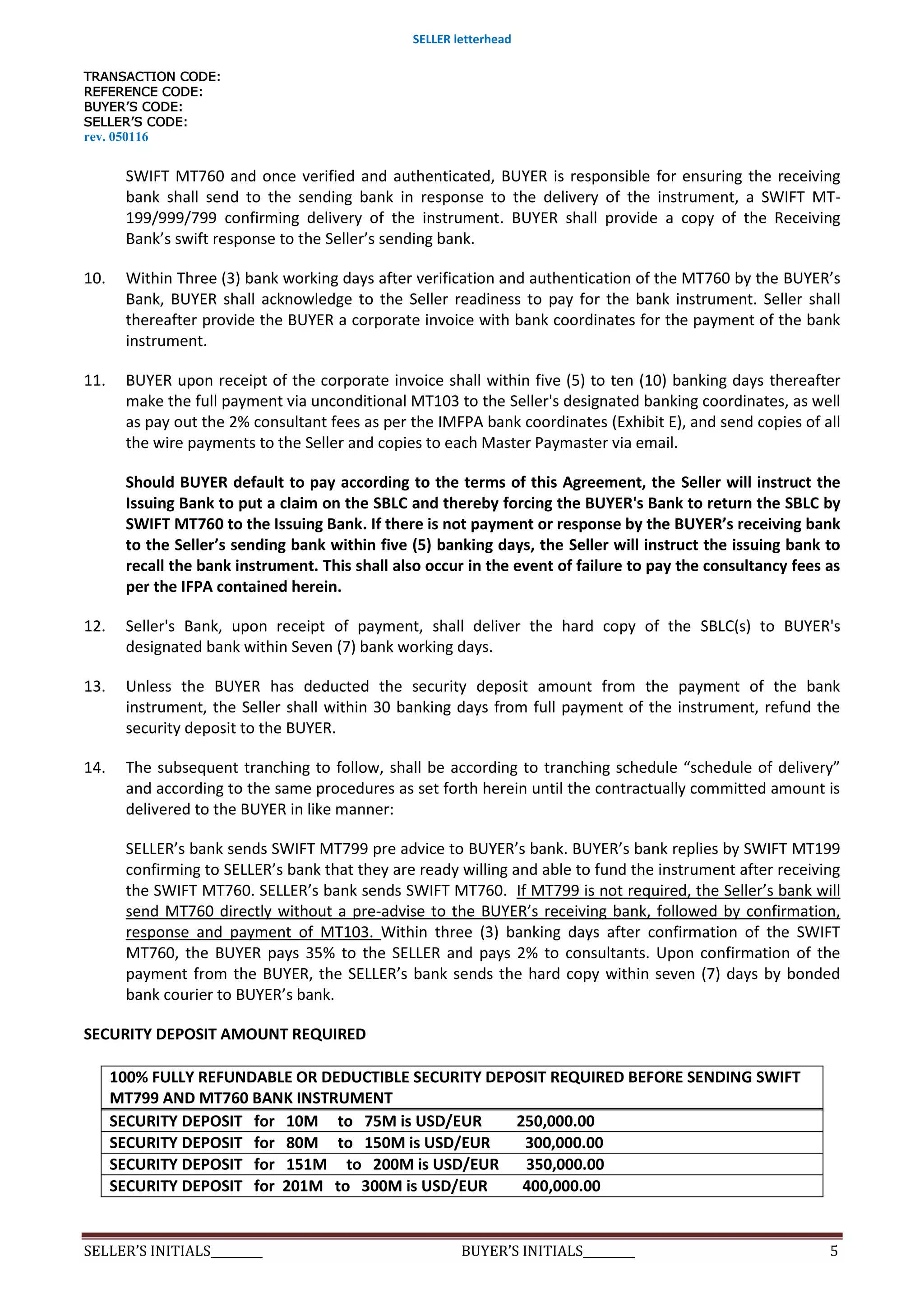 Deed of Agreement Purchase SBLC 35+2 RWA_Security D`eposit | PDF
