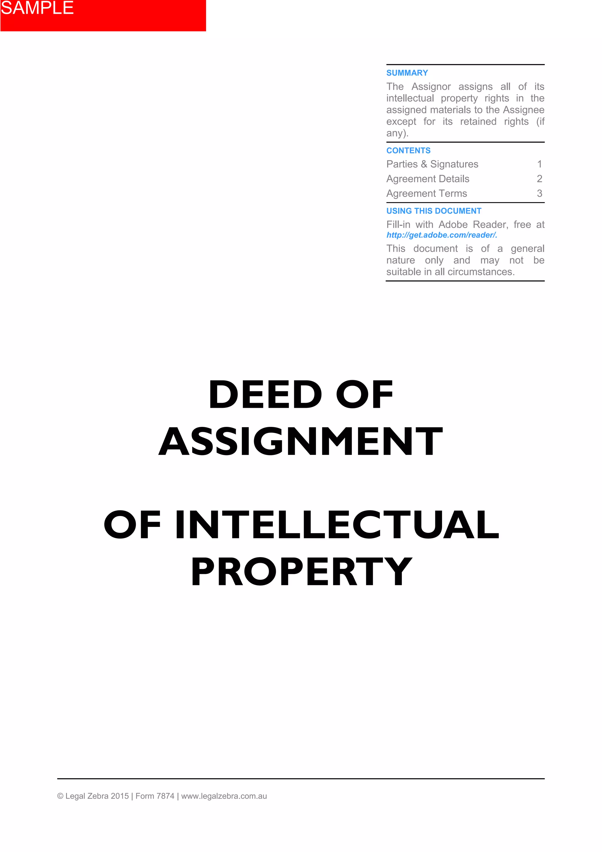 Deed of assignment of intellectual property doc 7874 sample tm 8493 ...