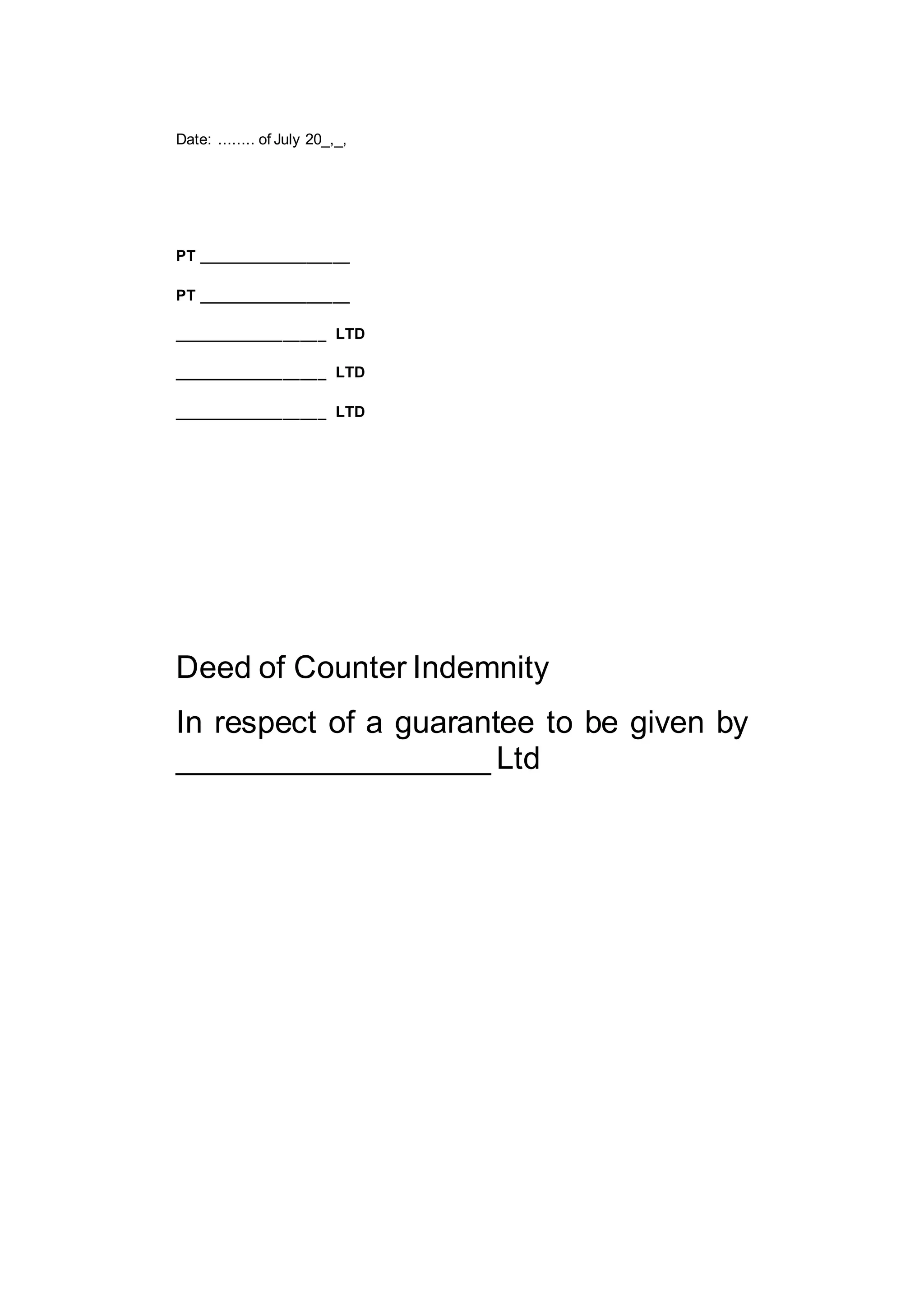 Deed of Counter Indemnity (Purchase this doc, Text: 08118887270 ...