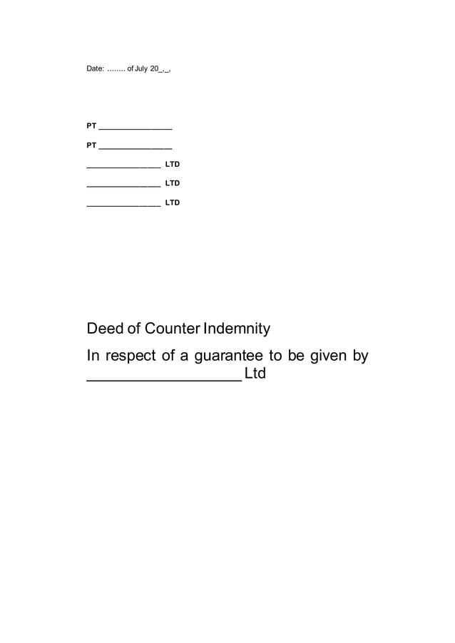 Deed of Counter Indemnity (Purchase this doc, Text: 08118887270 ...