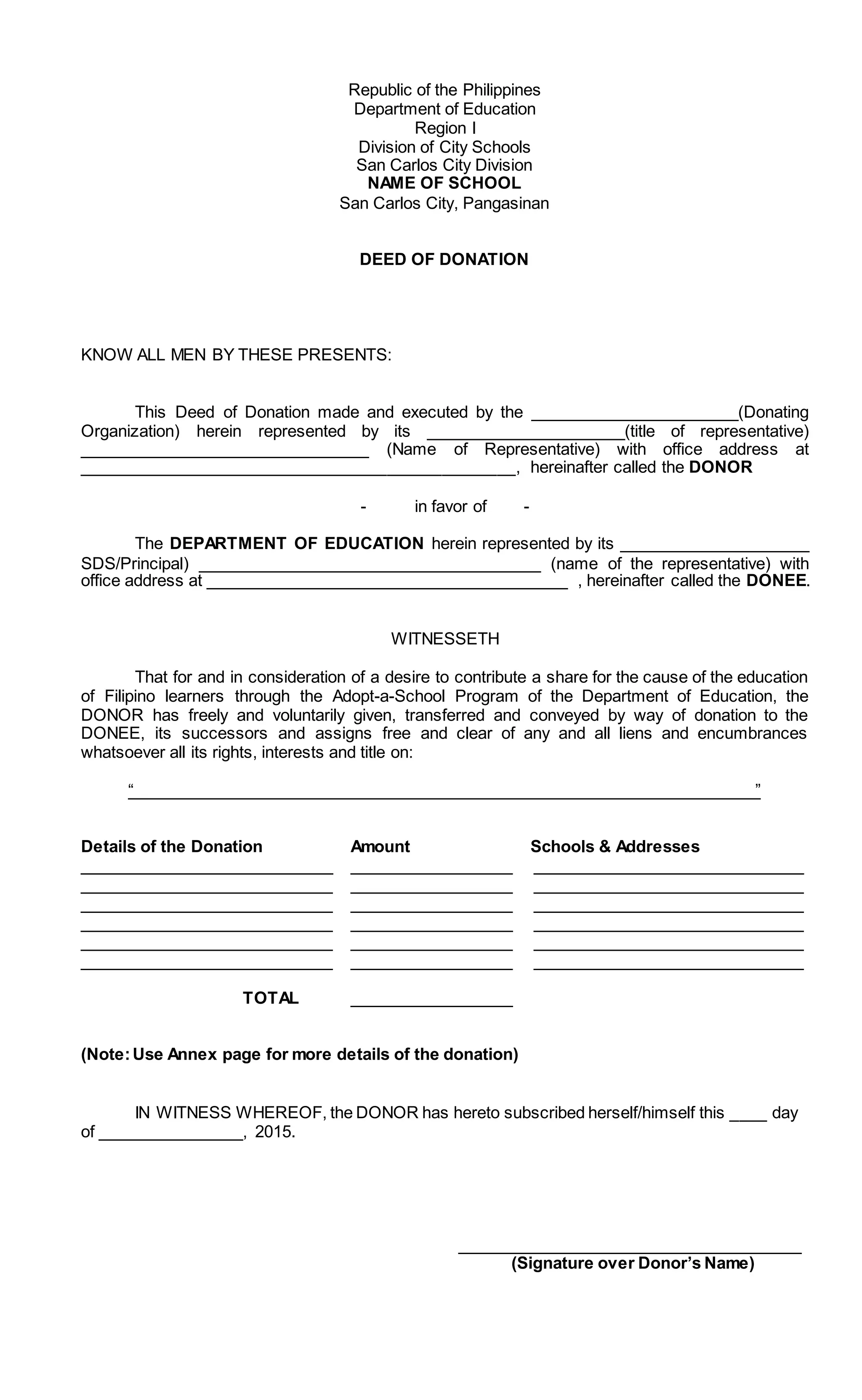 Deed of Donation for Adopt a-School | DOCX