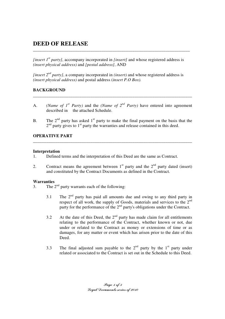 Deed Of Release deed-of-release