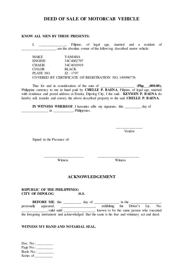 Deed Of Sale Deed Of Sale