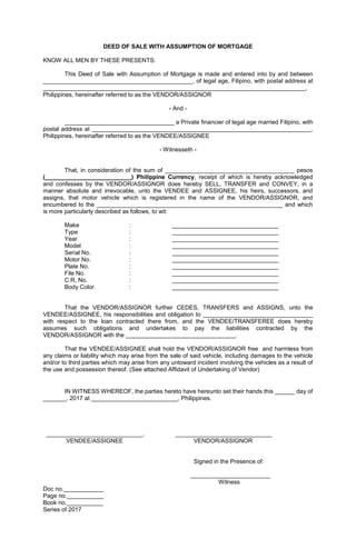 Deed of sale with assumption of mortgage | PDF
