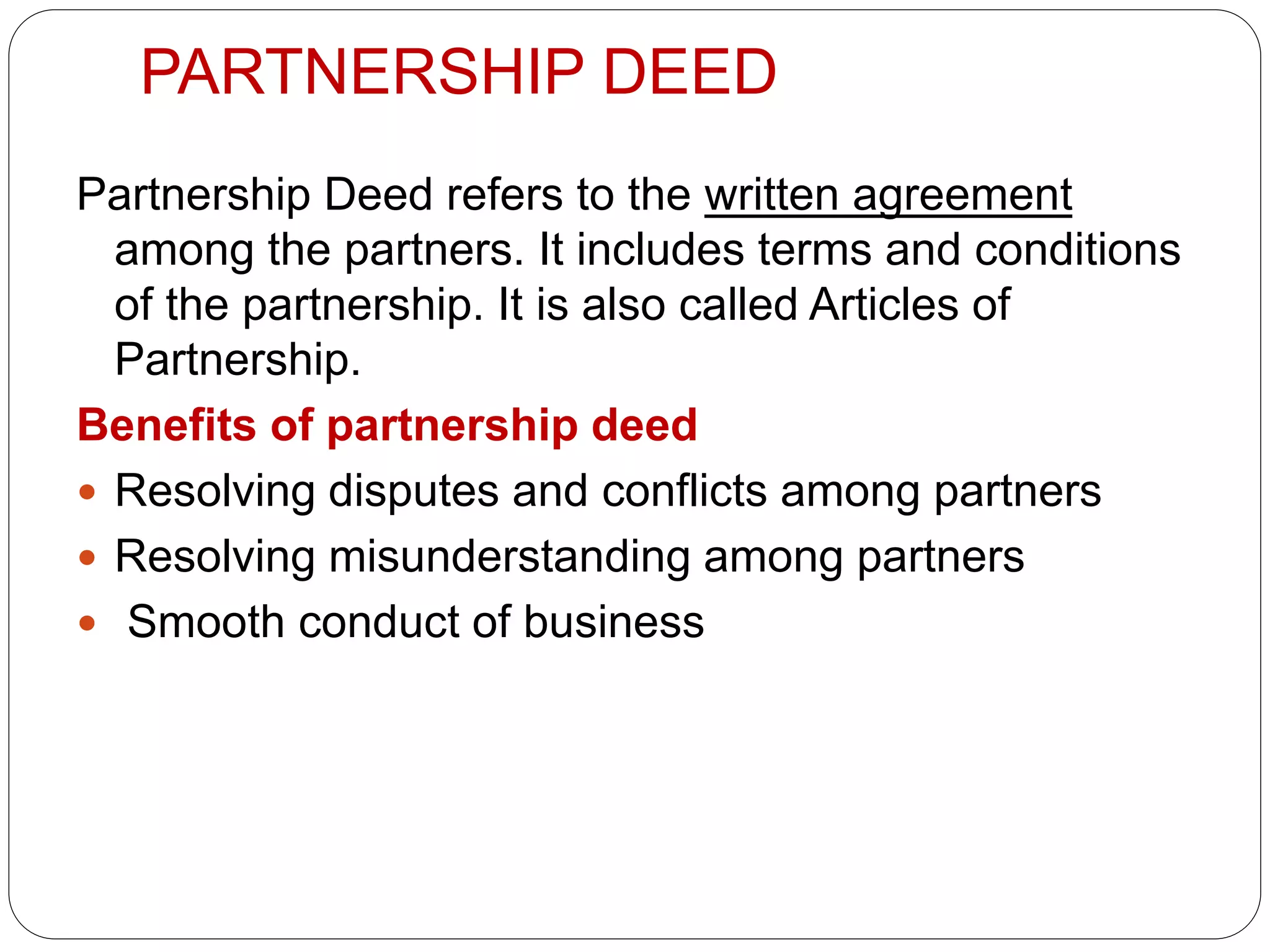 Partnerhip, Partnership Deed, Provisions in absence of deed | PPTX