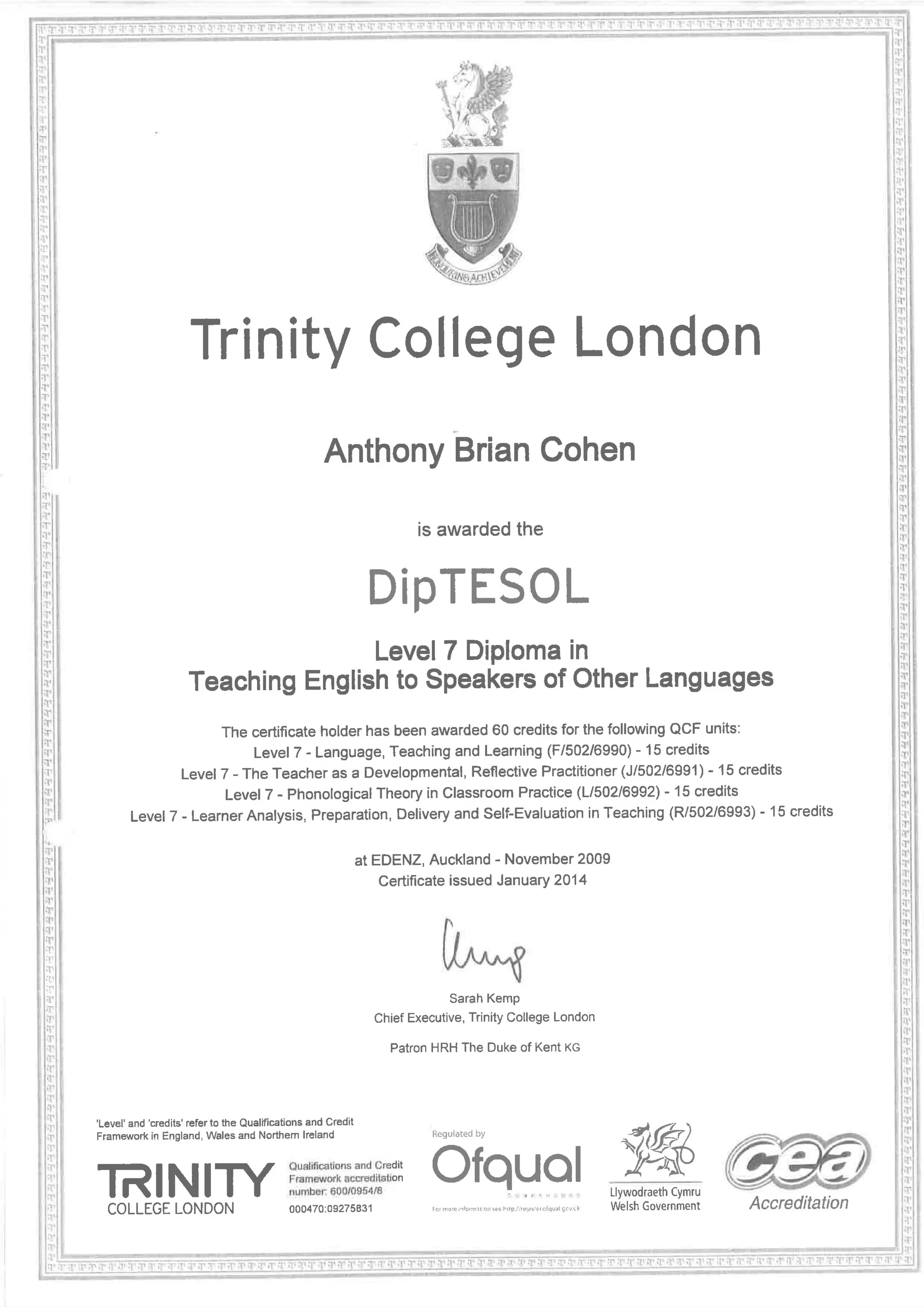 Trinity Diploma Cert | PDF