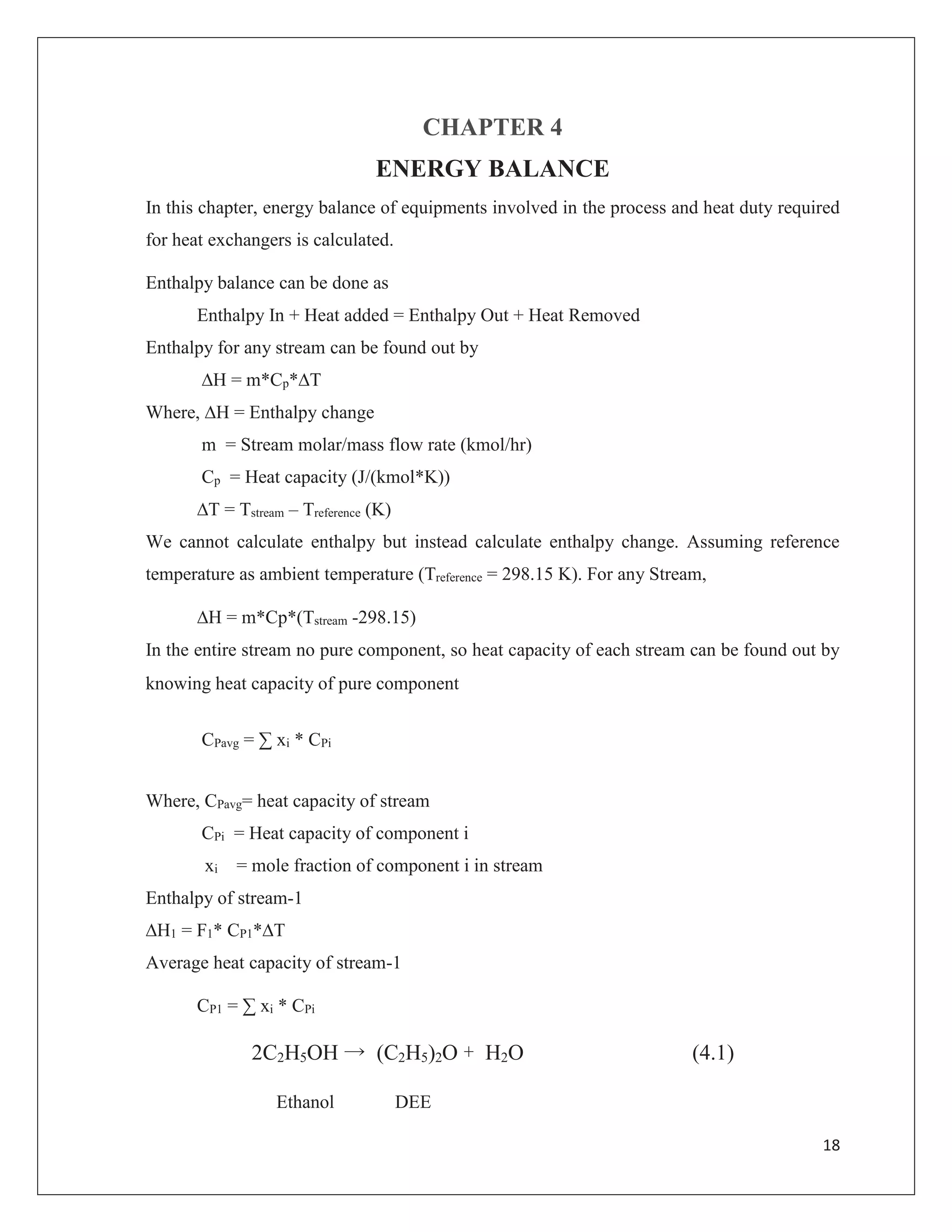 Diethyl Ether (DEE): Energy Balance | PDF