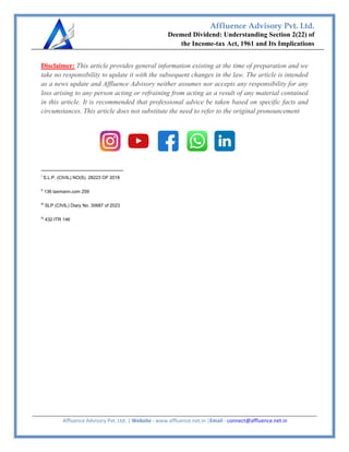 Deemed Dividend-Understanding Section 2(22) of the Income-tax Act, 1961 ...