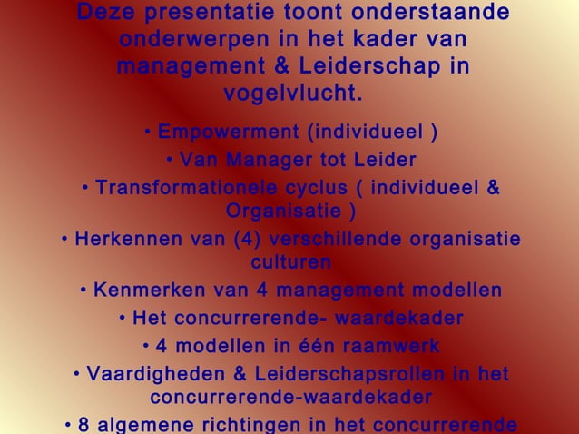 De empowerment cyclus & transformationele cyclus & leiderschap & management | PPT