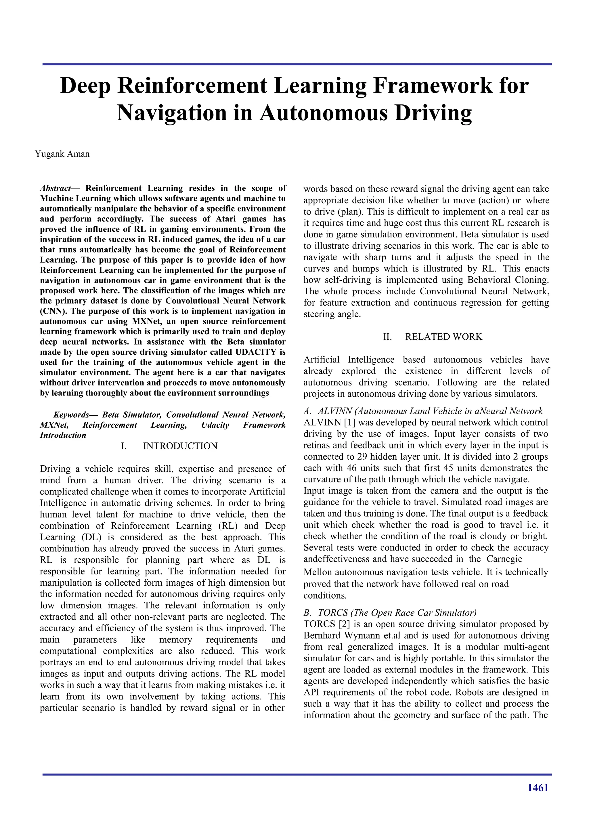 Deep Reinforcement Learning Framework Pdf