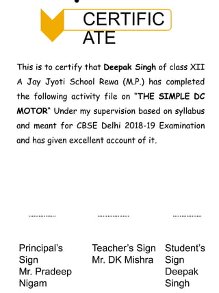 CBSE Class 12 Physics Investgatory Project file "SIMPLE DC MOTOR" | PPTX