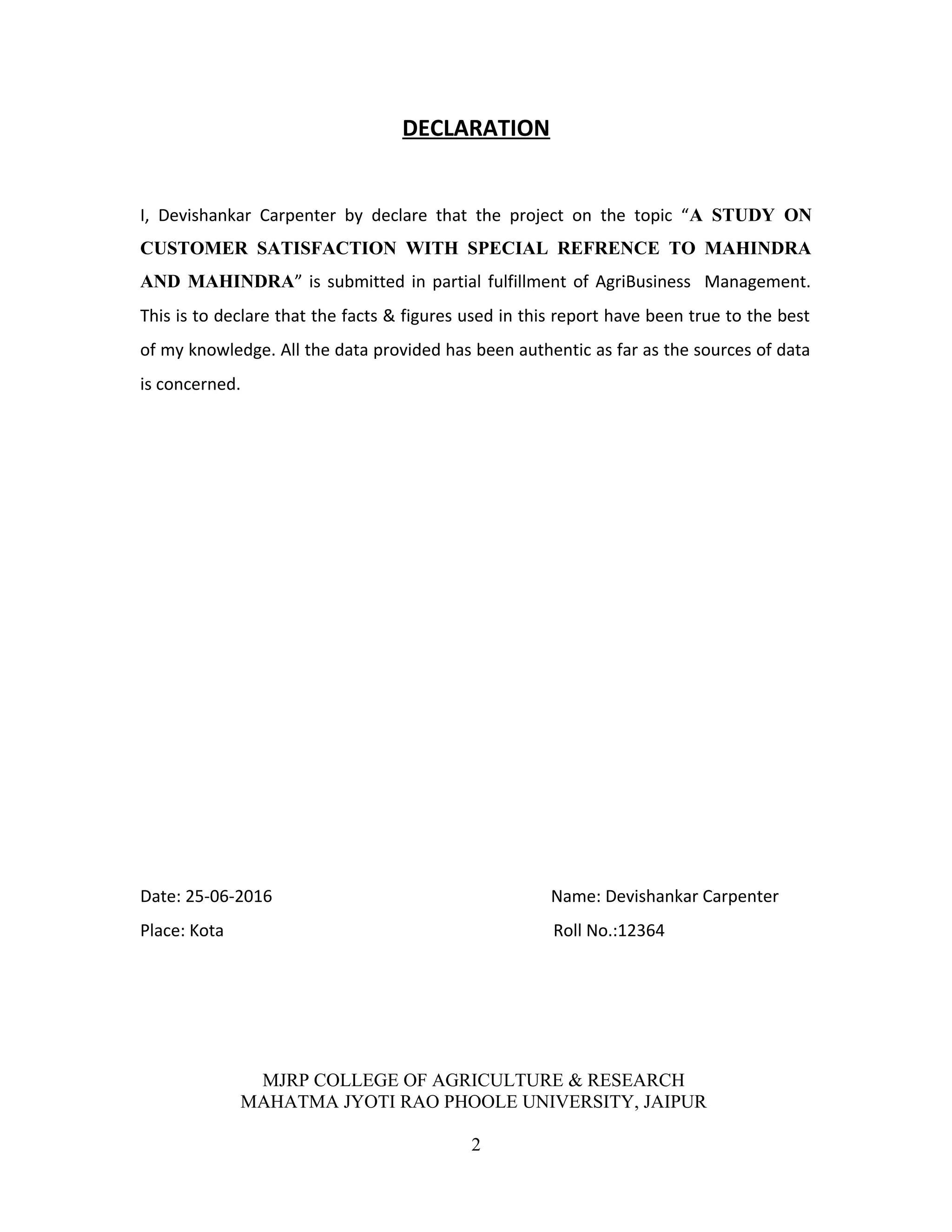 mahindra & mahindra project report | DOC