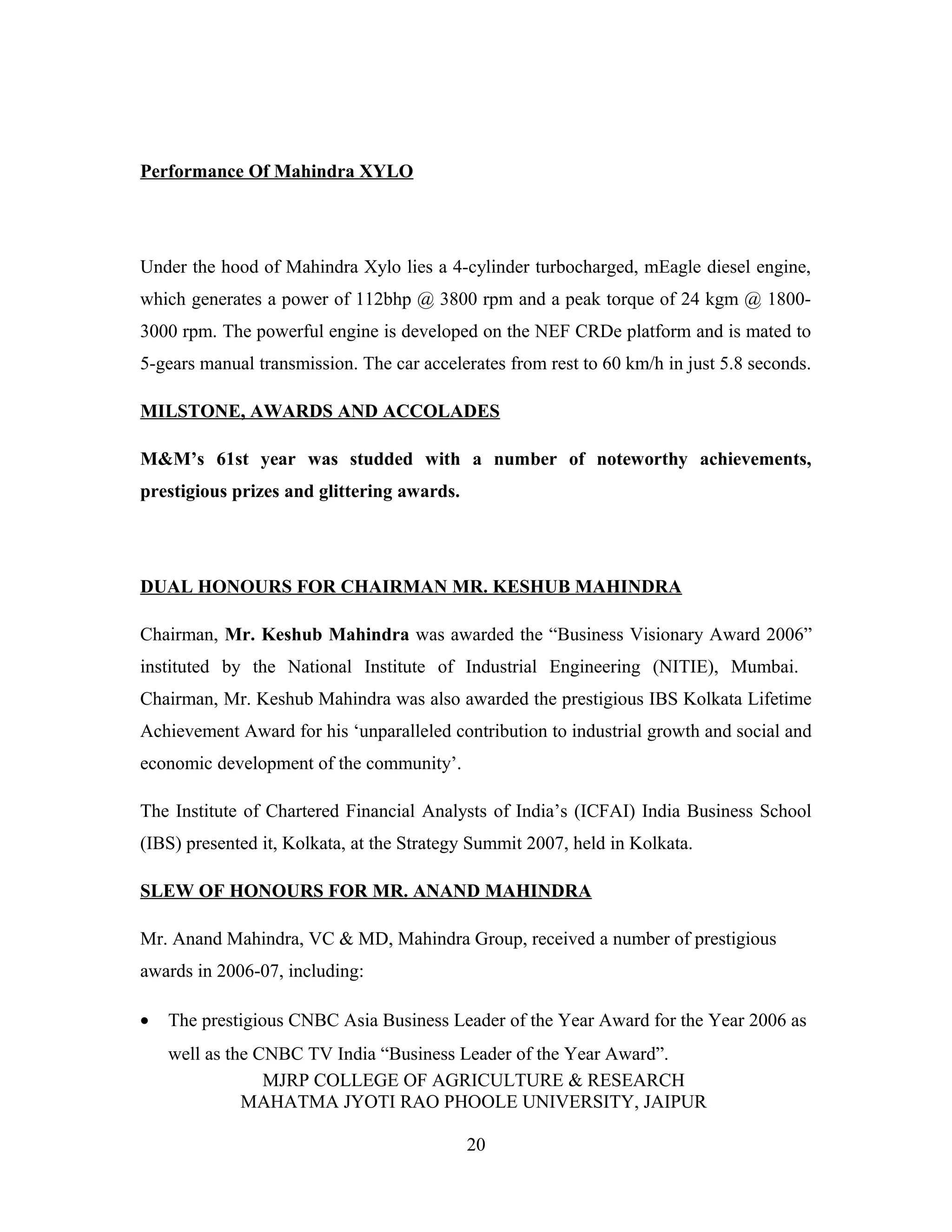 mahindra & mahindra project report | DOC