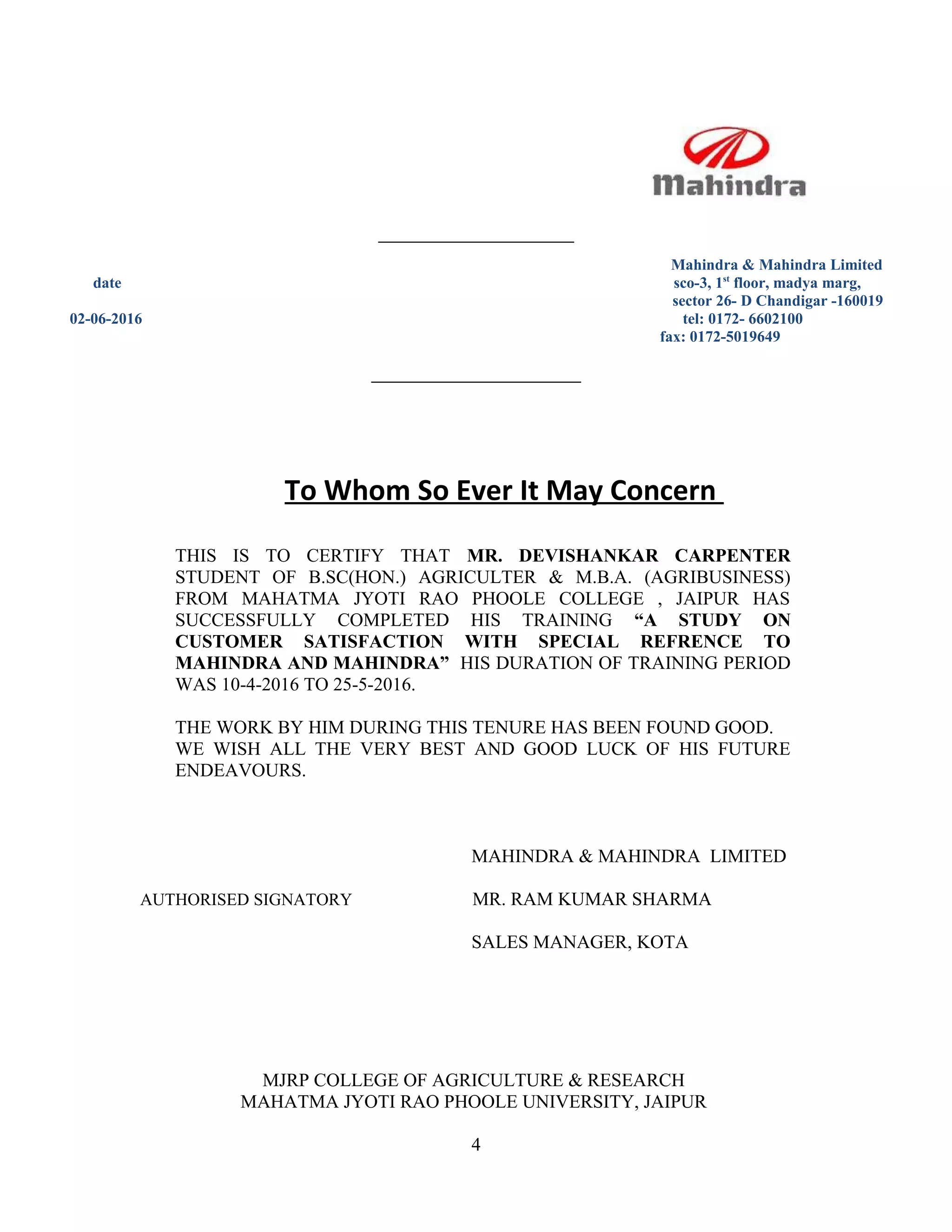 mahindra & mahindra project report | DOC