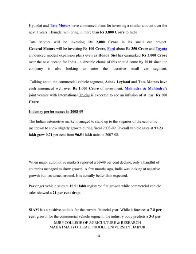mahindra & mahindra project report | DOC | Automotive Industry | Industries