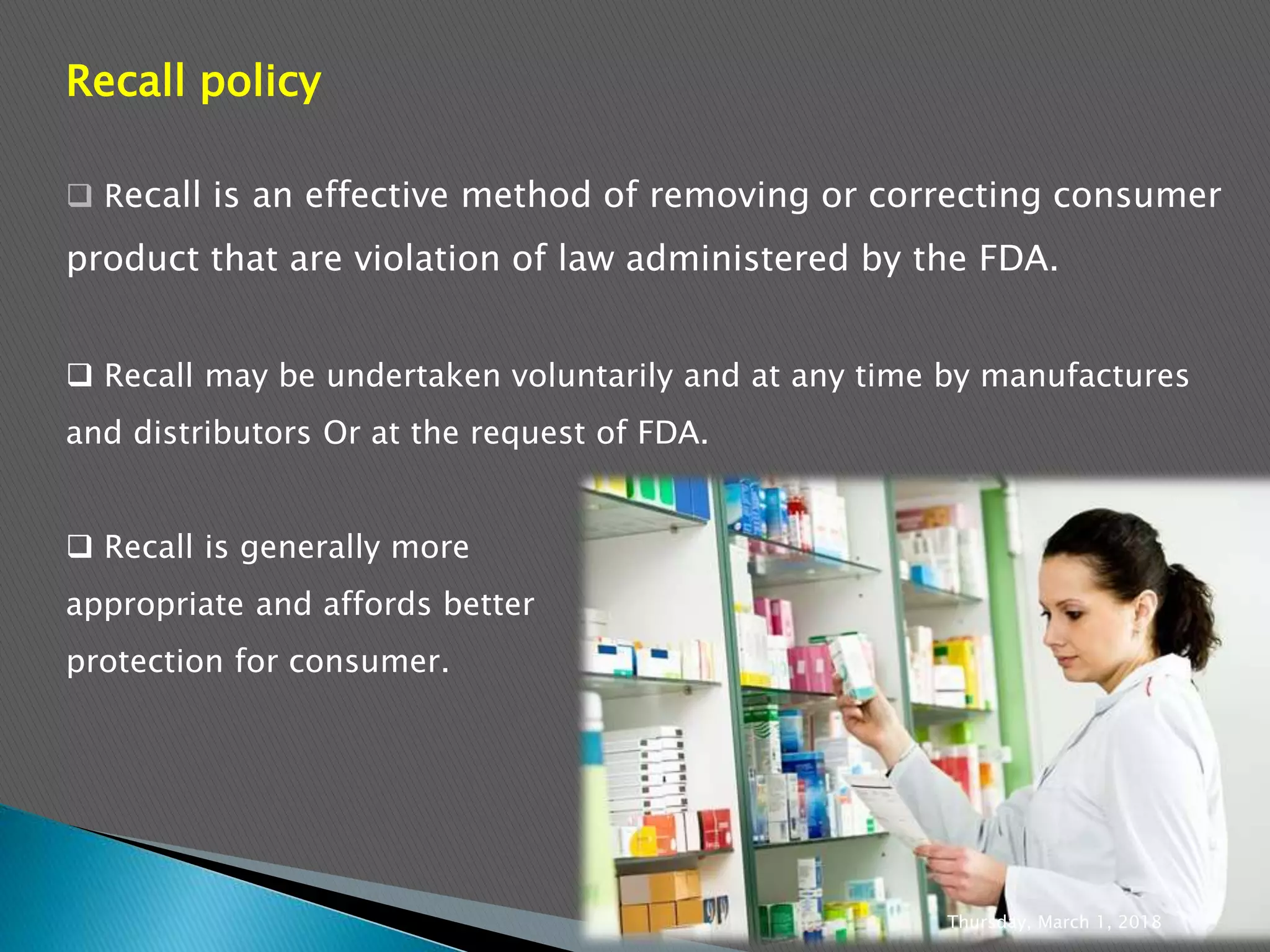 handling of pharmaceutical product recall | PPTX