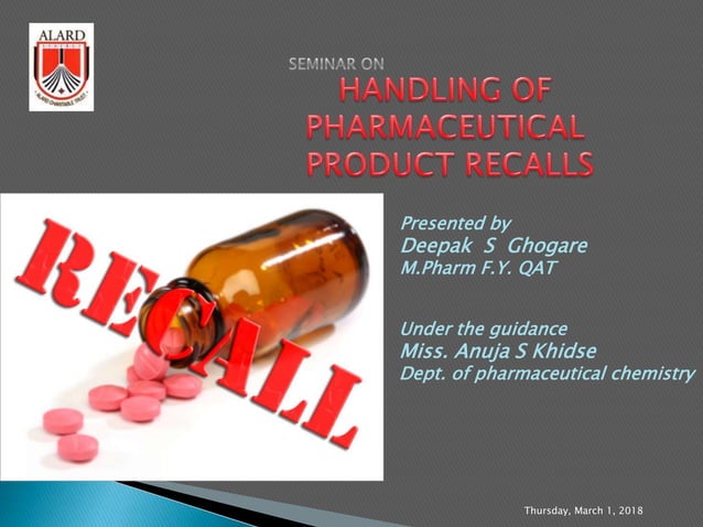 handling of pharmaceutical product recall | PPTX | Recalls | Consumer Issues
