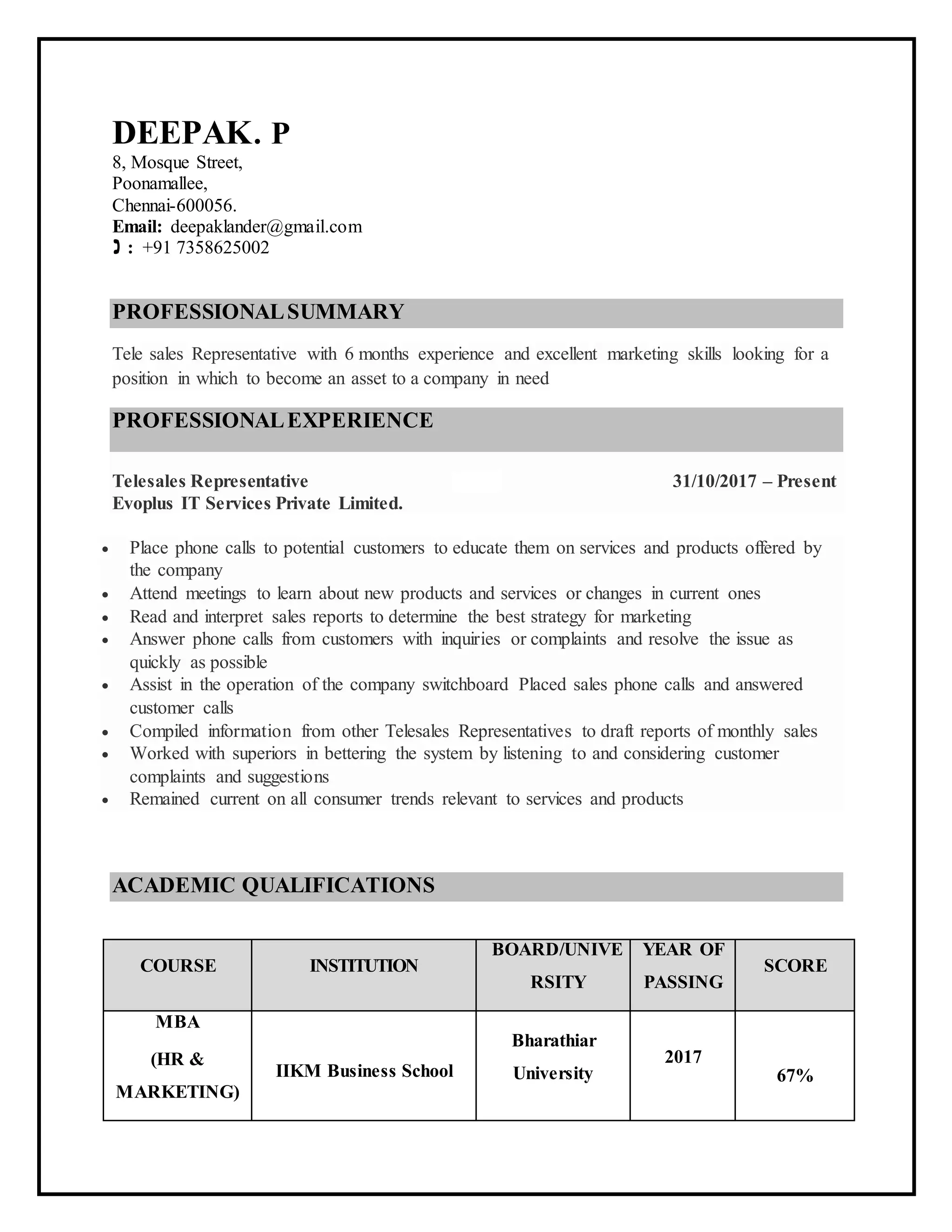 Deepak Marketing Resume | PDF