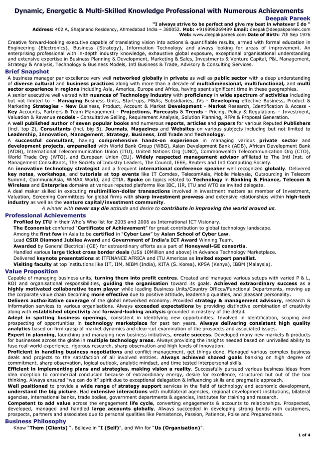 Profile - Deepak Pareek | PDF