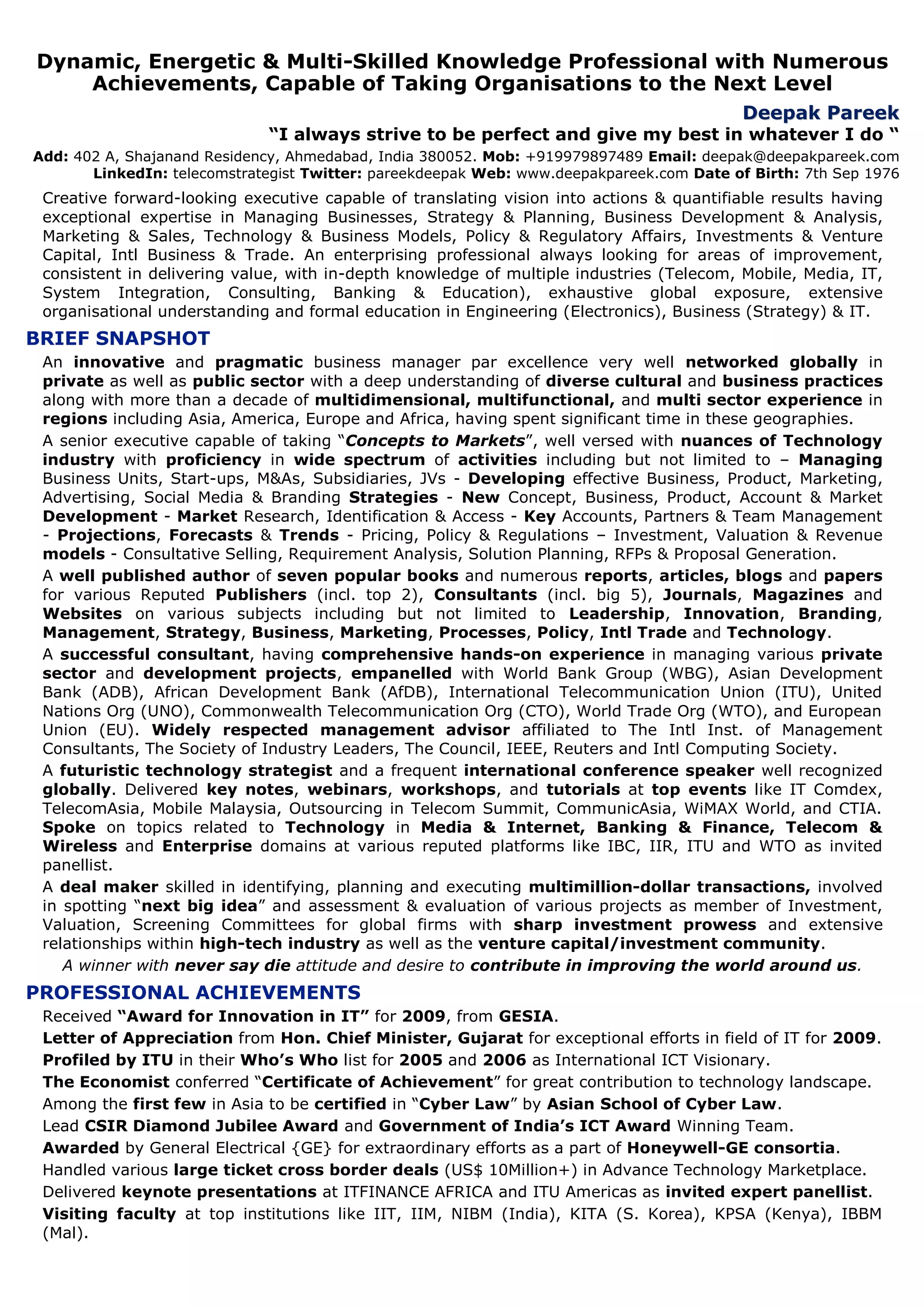 Deepak Pareek - Profile | PDF