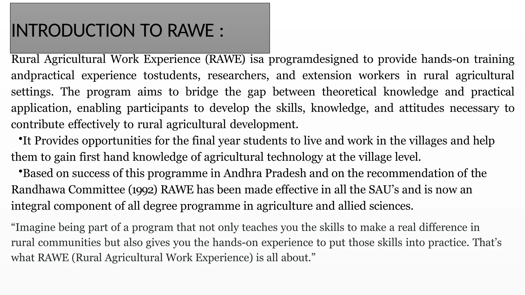 Rawe and AIA report in bsc agriculture honours | PPTX