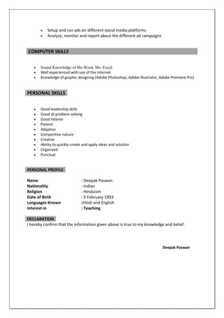 Deepak Resume this is my cv realted to accountant and other skill | DOCX