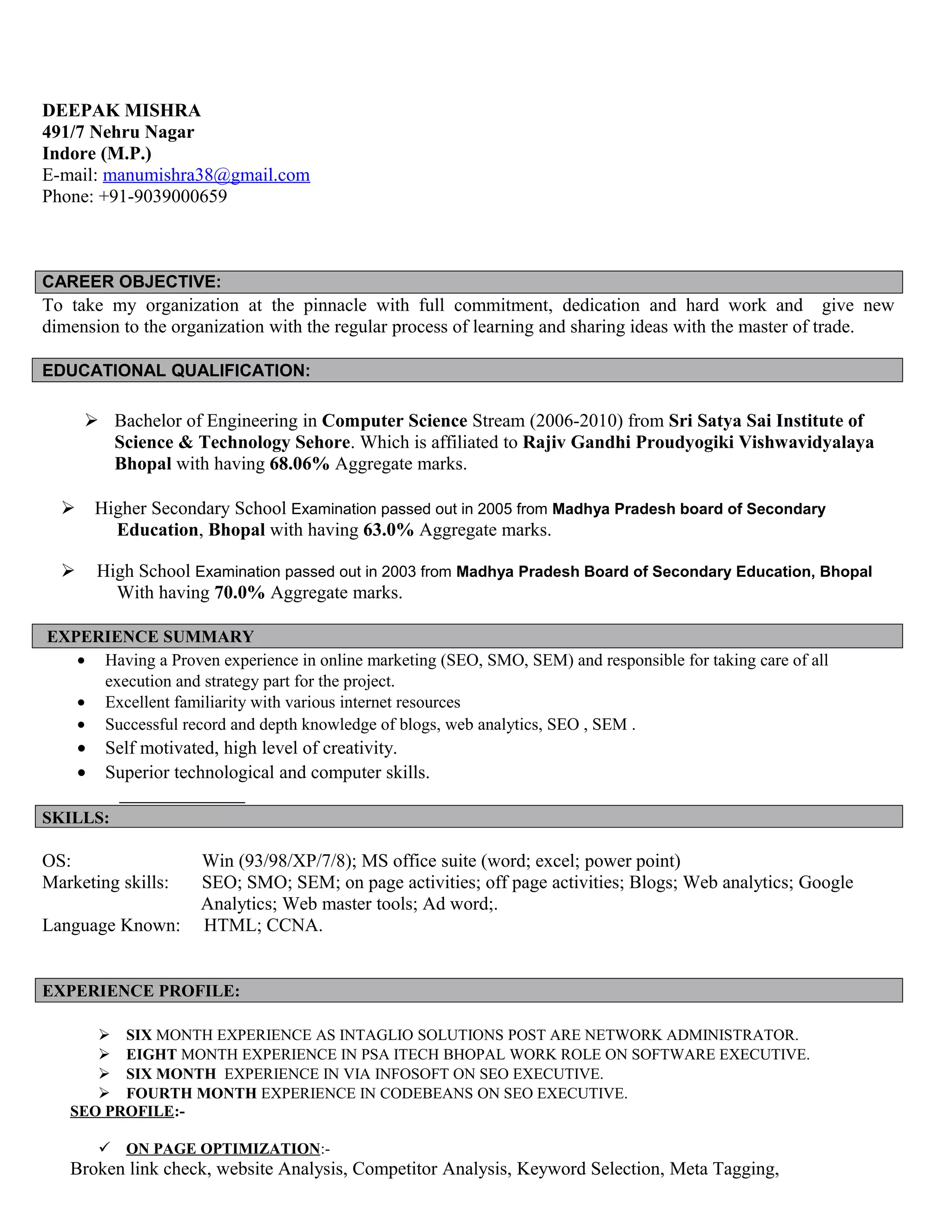 Deepak seo resume updated | DOC