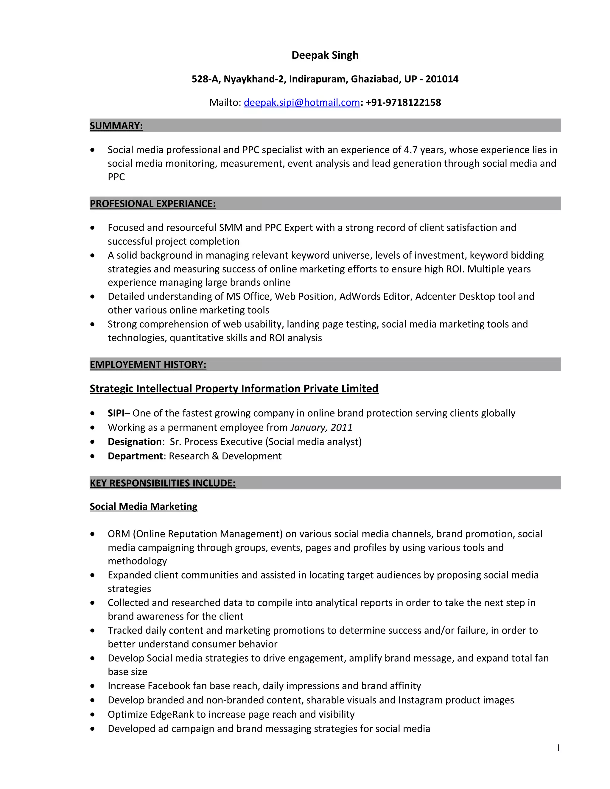 Deepak singh resume | DOC