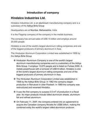 merger on hindalco & novelish report | DOCX