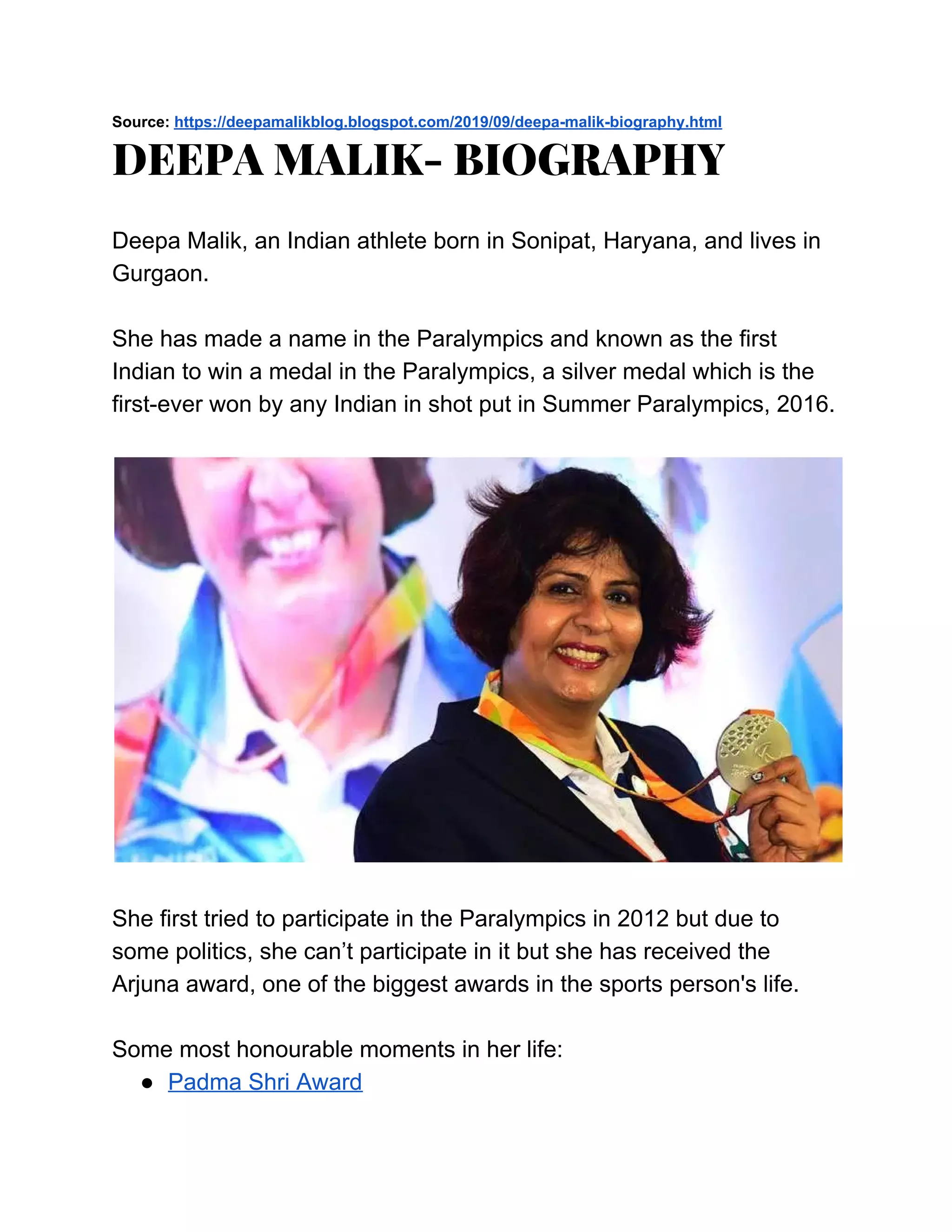 Deepa malik biography | PDF