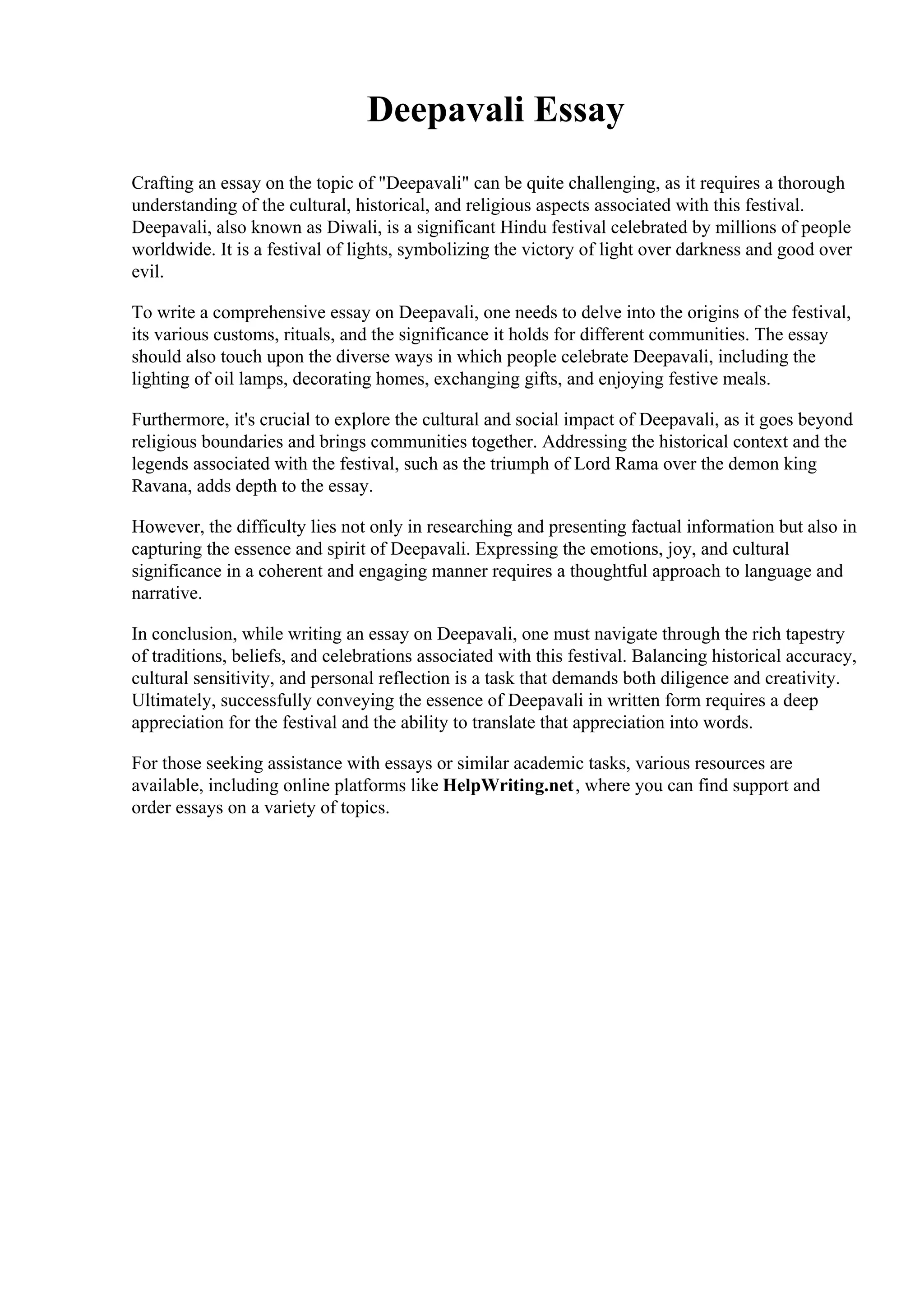 Deepavali Essay. Technical College of the Lowcountry | PDF