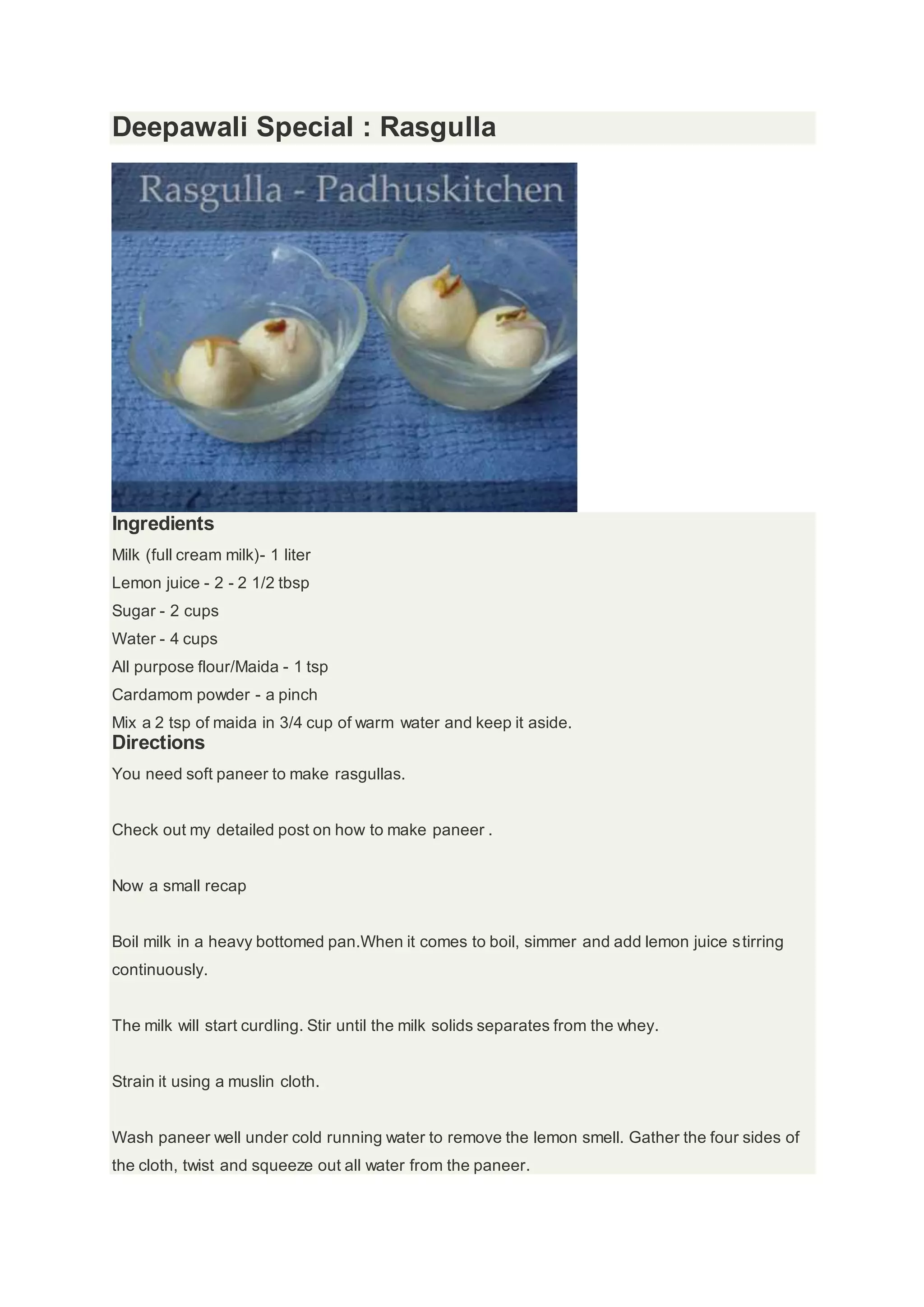 Deepawali special rasgulla - eknazar | DOCX