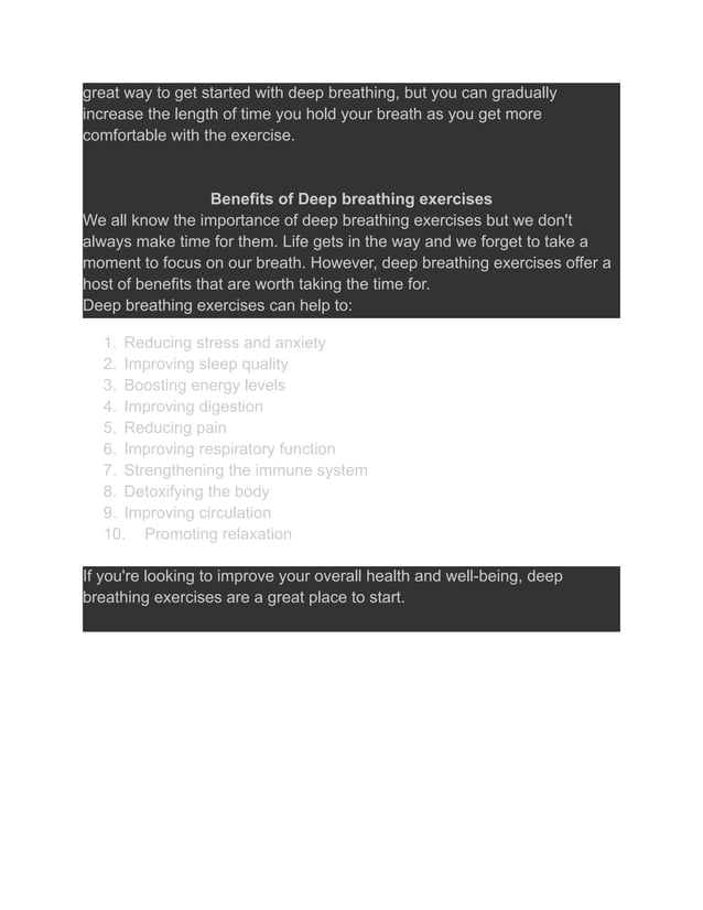 Deep breathing exercises, and its benefits.pdf | Lung and Respiratory ...