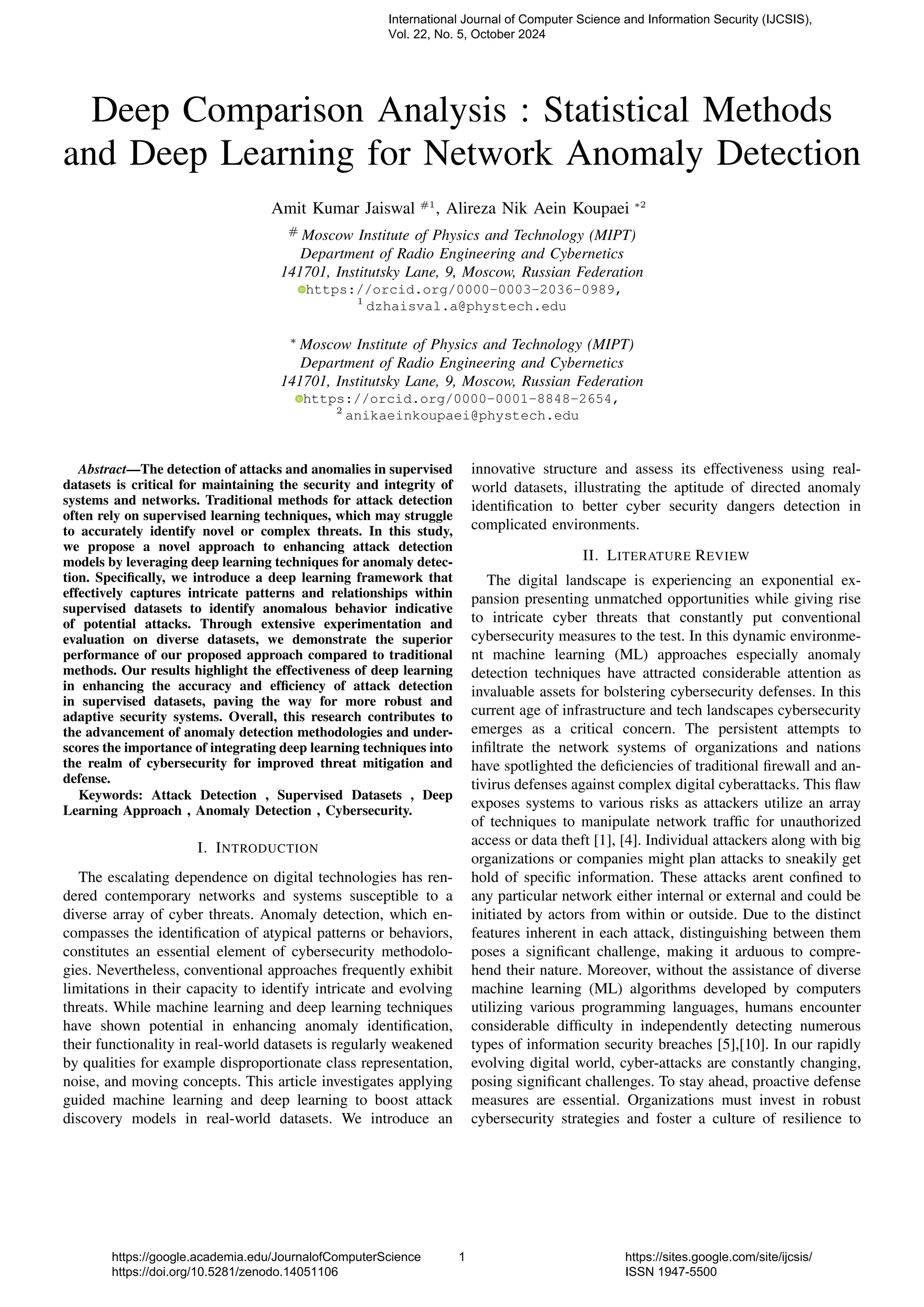 Deep Comparison Analysis : Statistical Methods and Deep Learning for Network Anomaly Detection | PDF