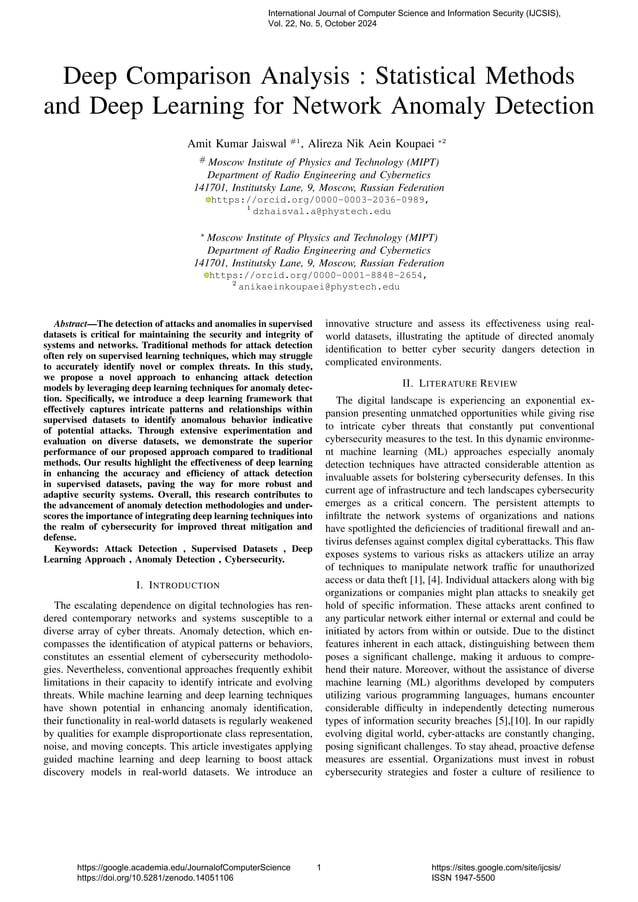 Deep Comparison Analysis Statistical Methods And Deep Learning For Network Anomaly Detection Pdf