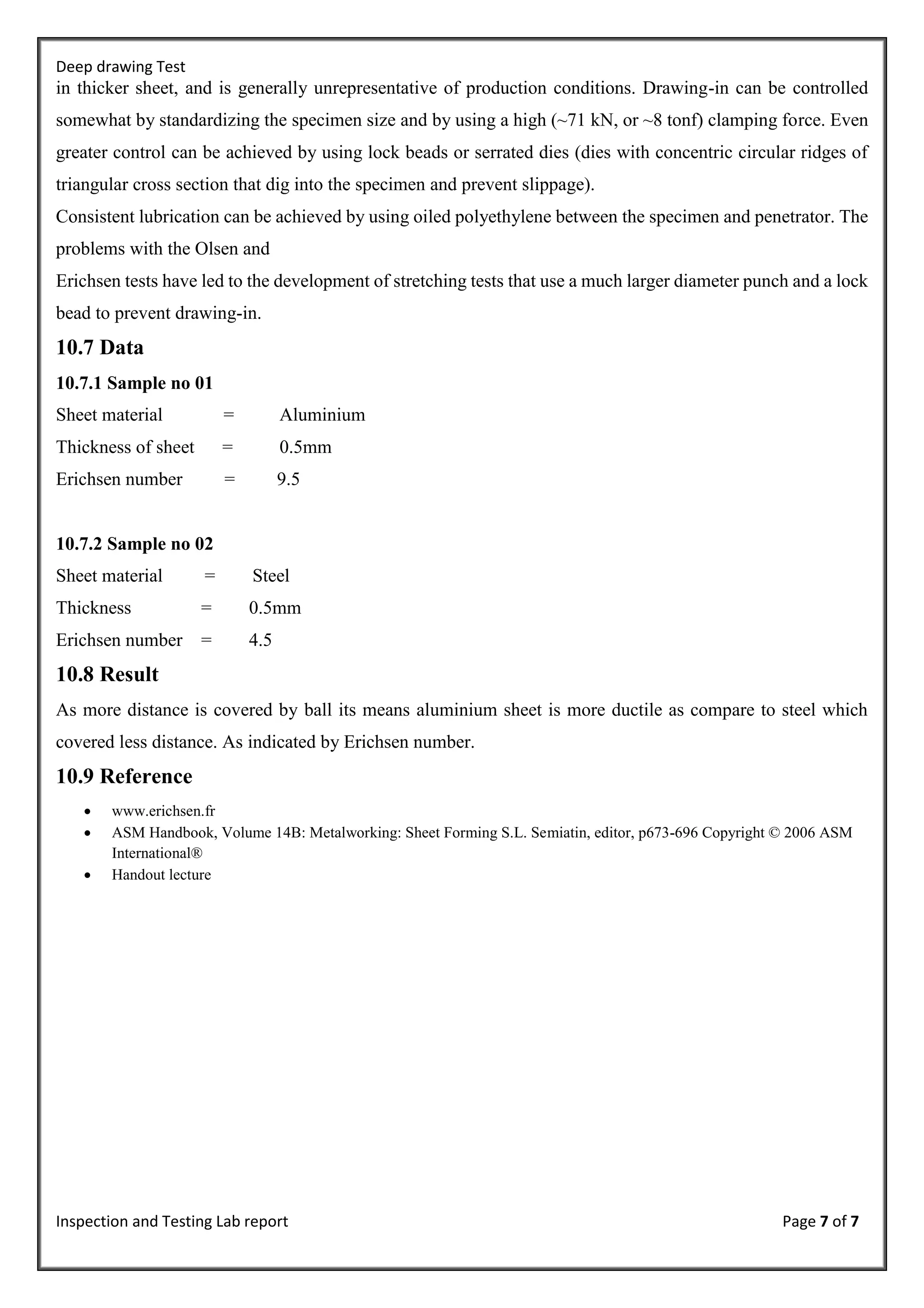 Deep draw test | PDF