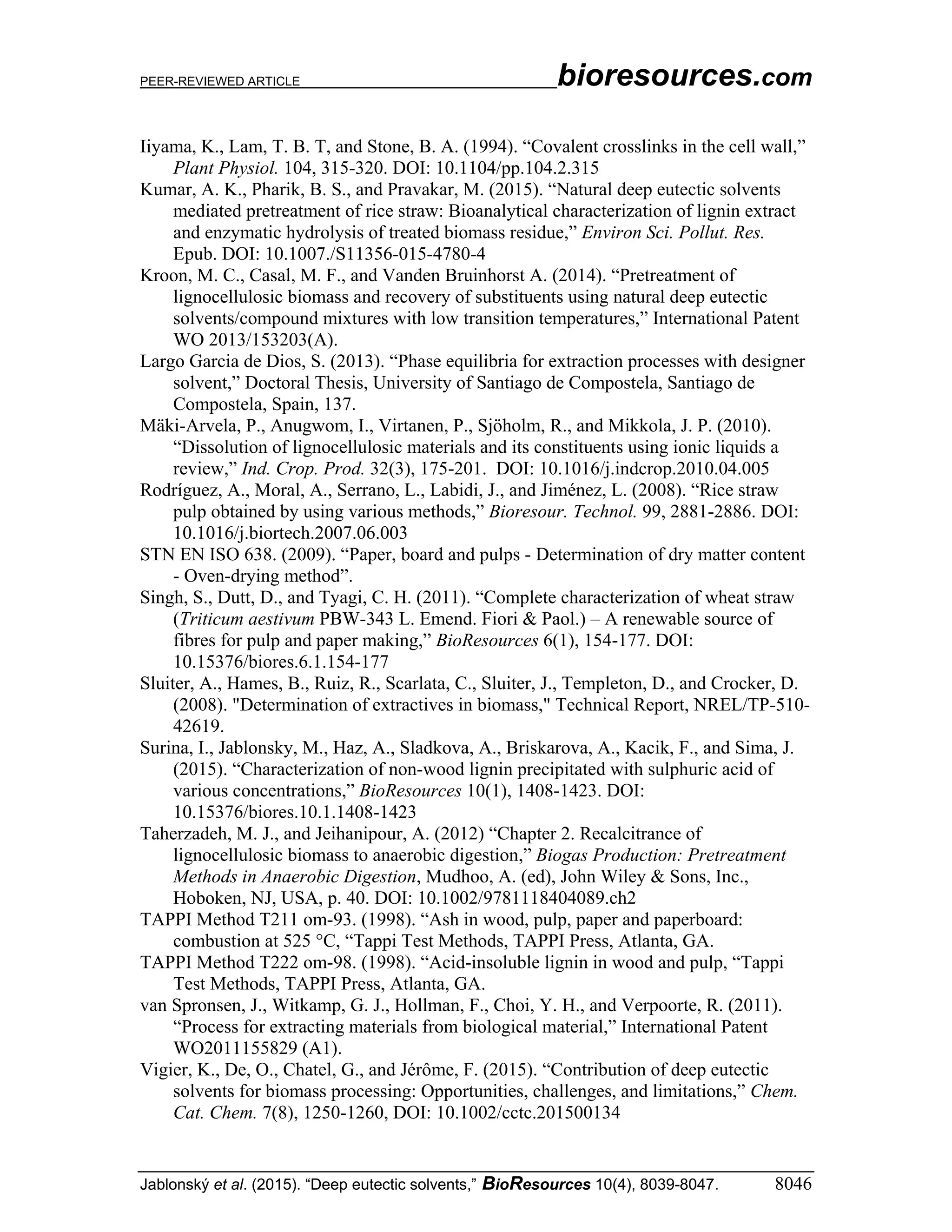 Deep Eutectic Solvents: Fractionation of Wheat Straw | PDF