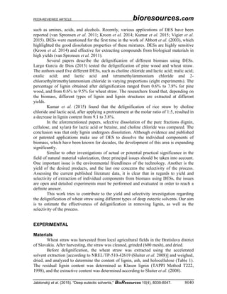 Deep Eutectic Solvents: Fractionation of Wheat Straw | PDF