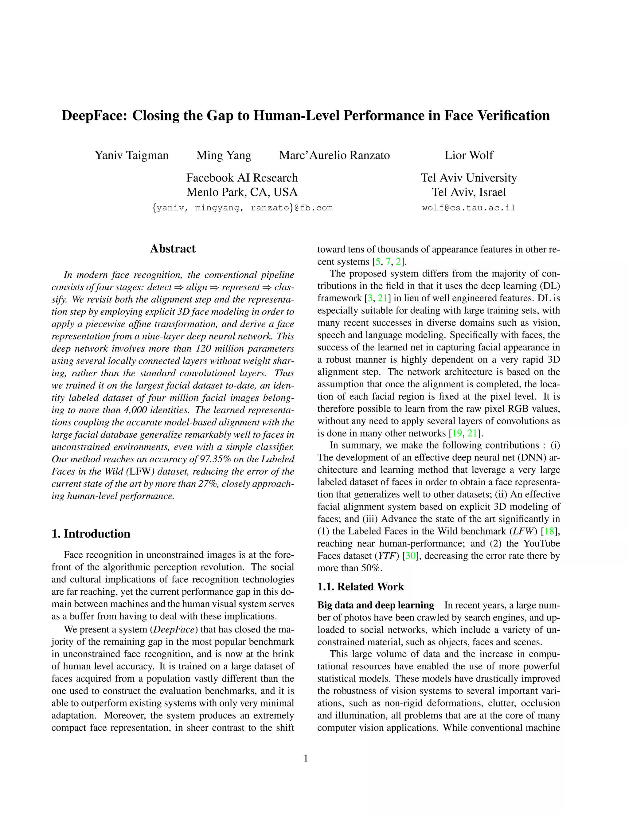 DeepFace: Closing the Gap to Human-Level Performance in Face ...