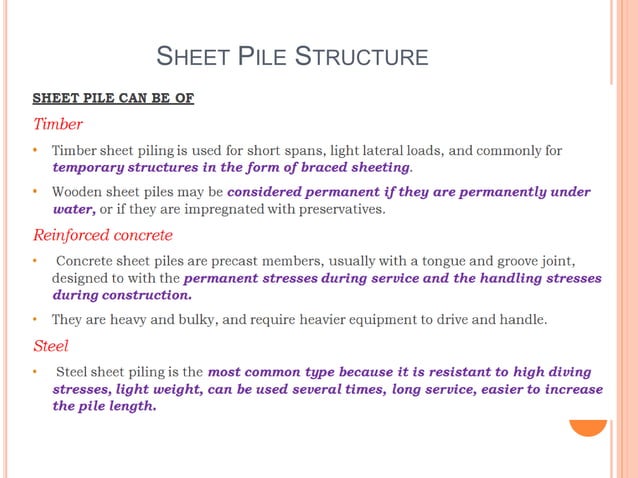 Deep foundations sheet pile | PPT