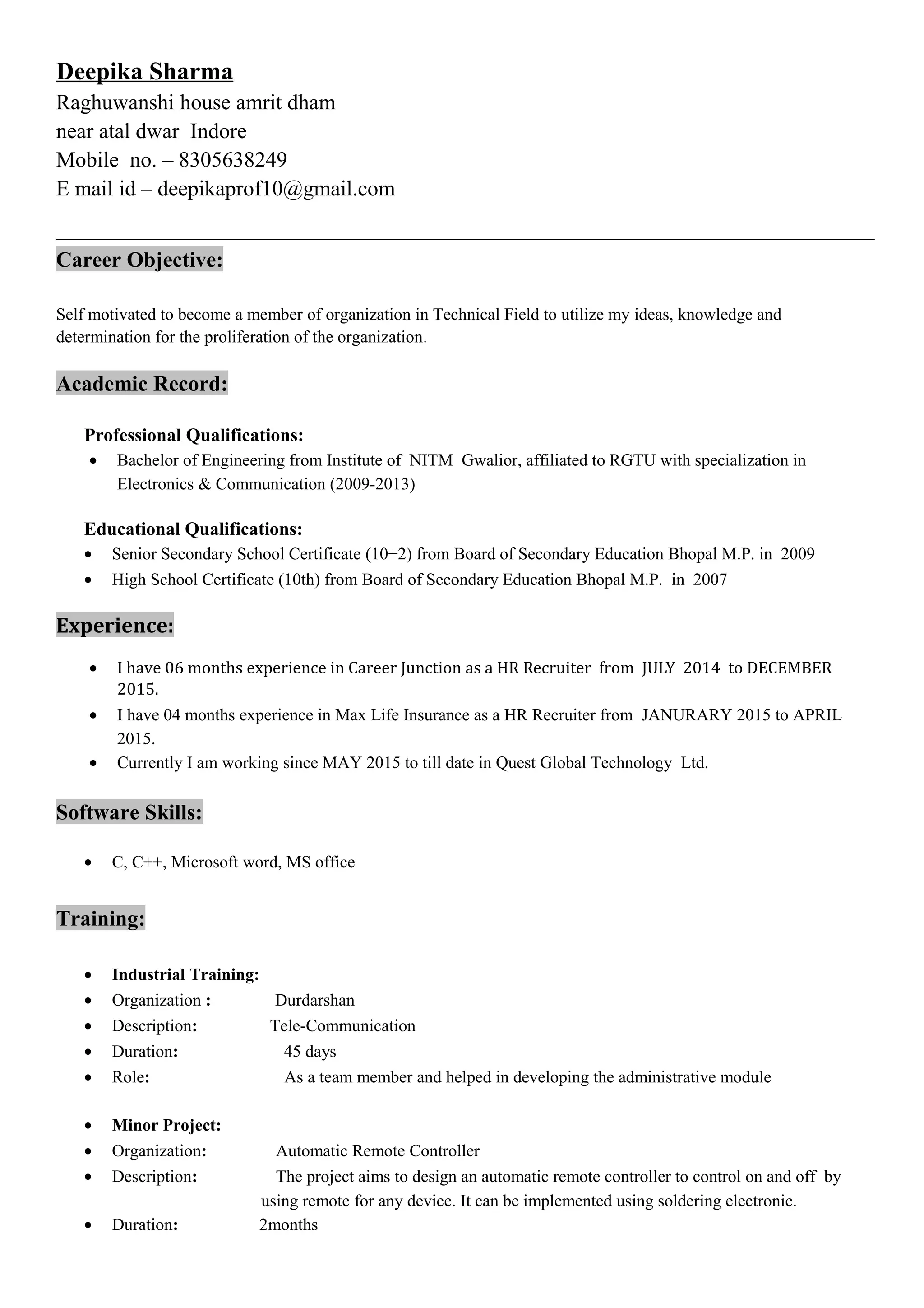 Deepika sharma resume | DOC