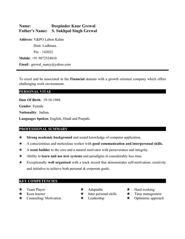 Deepinder grewal resume | DOC | Career Planning | Careers