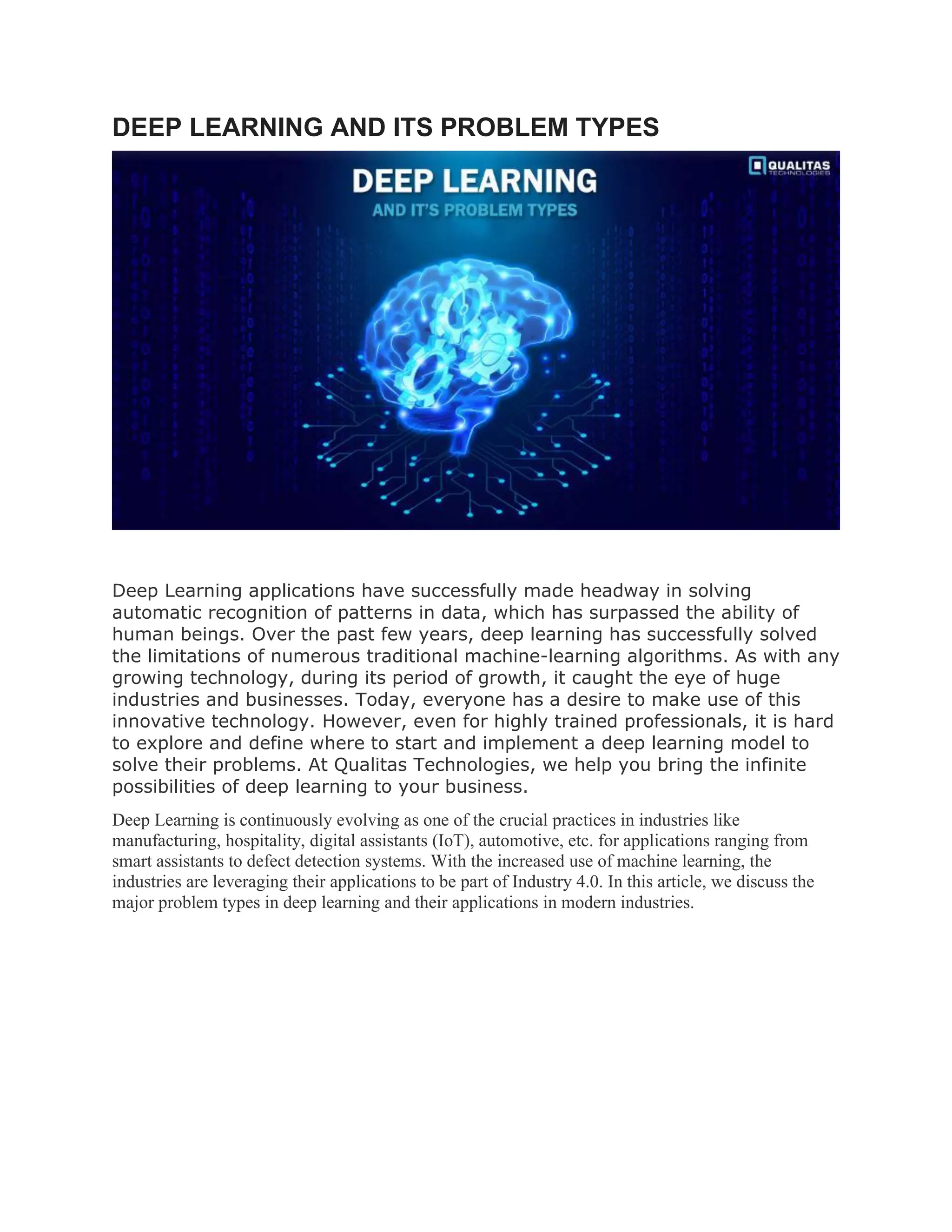 Deep learning and its problem types | PDF