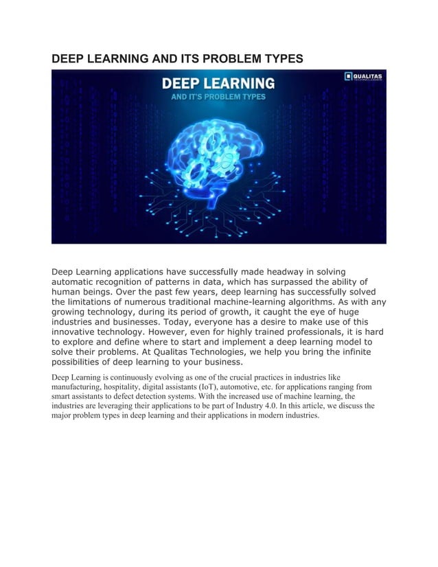 Deep learning and its problem types | PDF