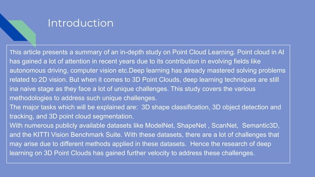 Deep learning for 3 d point clouds presentation | PDF